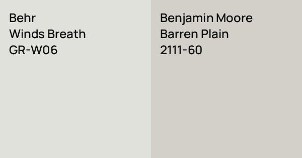 Behr Winds Breath vs. Benjamin Moore Barren Plain comparison