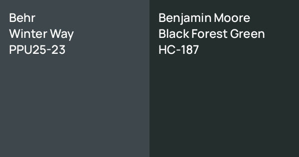 Behr Winter Way vs. Benjamin Moore Black Forest Green comparison