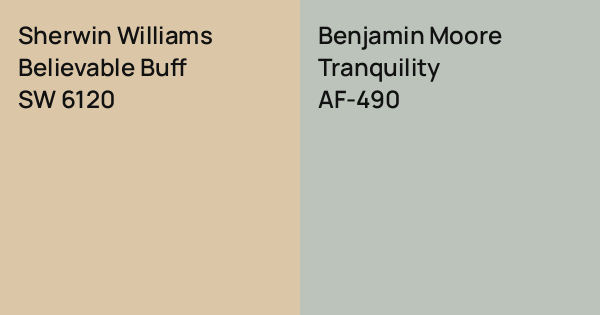 Sherwin Williams Believable Buff vs. Benjamin Moore Tranquility comparison
