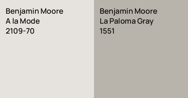 Benjamin Moore A la Mode vs. Benjamin Moore La Paloma Gray comparison