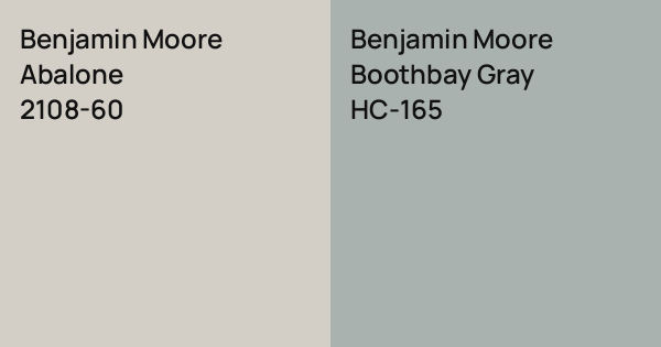 Benjamin Moore Abalone vs. Benjamin Moore Boothbay Gray comparison