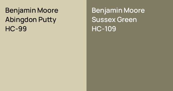 Benjamin Moore Abingdon Putty vs. Benjamin Moore Sussex Green comparison