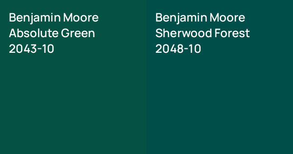 Benjamin Moore Absolute Green vs. Benjamin Moore Sherwood Forest comparison