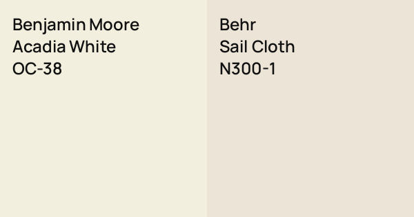 Benjamin Moore Acadia White vs. Behr Sail Cloth comparison