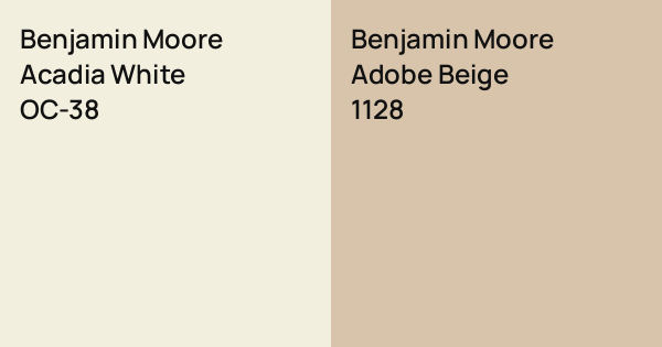 Benjamin Moore Acadia White vs. Benjamin Moore Adobe Beige comparison