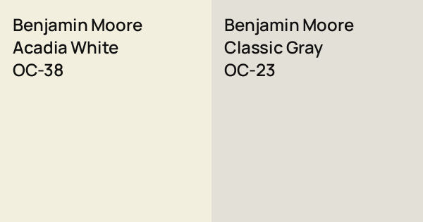Benjamin Moore Acadia White vs. Benjamin Moore Classic Gray comparison