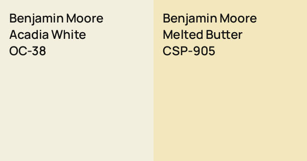 Benjamin Moore Acadia White vs. Benjamin Moore Melted Butter comparison