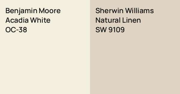 Benjamin Moore Acadia White vs. Sherwin Williams Natural Linen comparison