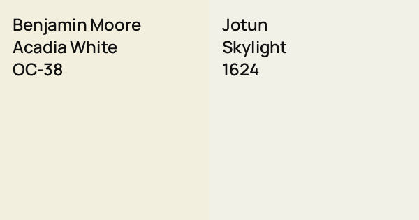 Benjamin Moore Acadia White vs. Jotun Skylight comparison