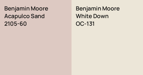 Benjamin Moore Acapulco Sand vs. Benjamin Moore White Down comparison