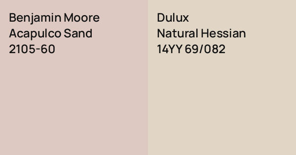 Benjamin Moore Acapulco Sand vs. Dulux Natural Hessian comparison
