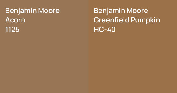 Benjamin Moore Acorn vs. Benjamin Moore Greenfield Pumpkin comparison