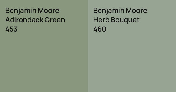 Benjamin Moore Adirondack Green vs. Benjamin Moore Herb Bouquet comparison