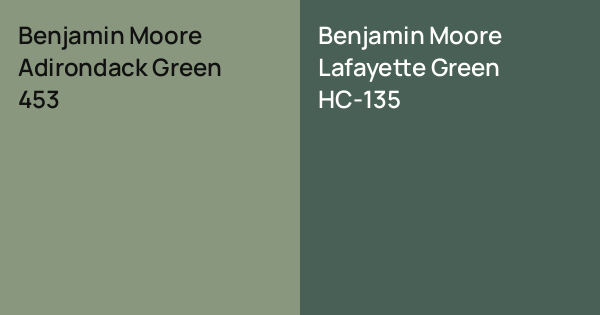 Benjamin Moore Adirondack Green vs. Benjamin Moore Lafayette Green ...