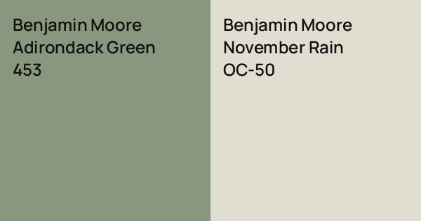 Benjamin Moore Adirondack Green vs. Benjamin Moore November Rain comparison
