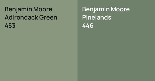 Benjamin Moore Adirondack Green vs. Benjamin Moore Pinelands comparison