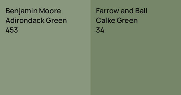 Benjamin Moore Adirondack Green vs. Farrow and Ball Calke Green comparison