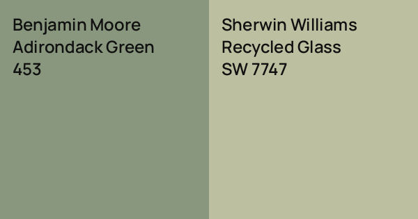 Benjamin Moore Adirondack Green vs. Sherwin Williams Recycled Glass ...