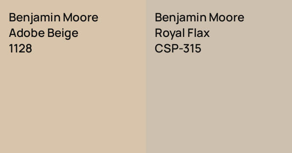 Benjamin Moore Adobe Beige vs. Benjamin Moore Royal Flax comparison