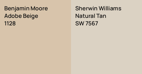 Benjamin Moore Adobe Beige vs. Sherwin Williams Natural Tan comparison