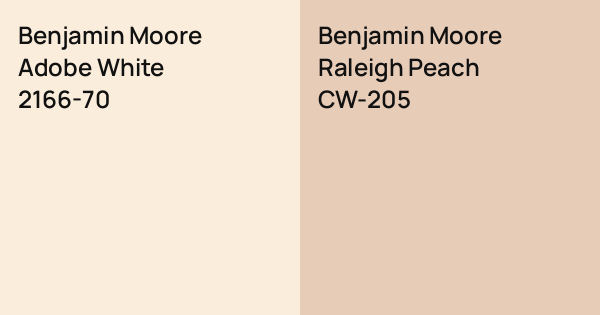 Benjamin Moore Adobe White vs. Benjamin Moore Raleigh Peach comparison