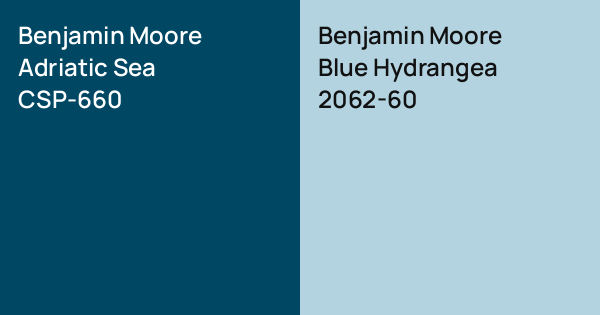 Benjamin Moore Adriatic Sea vs. Benjamin Moore Blue Hydrangea comparison