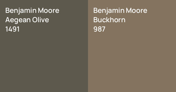 Benjamin Moore Aegean Olive vs. Benjamin Moore Buckhorn comparison
