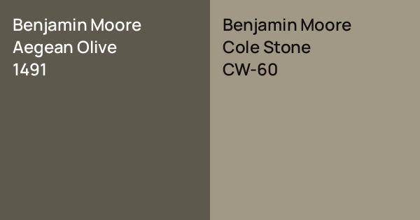 Benjamin Moore Aegean Olive vs. Benjamin Moore Cole Stone comparison