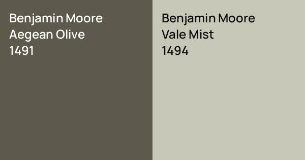 Benjamin Moore Aegean Olive vs. Benjamin Moore Vale Mist comparison