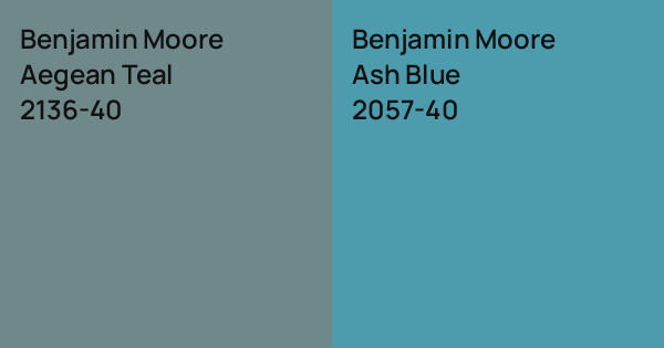 Benjamin Moore Aegean Teal vs. Benjamin Moore Ash Blue comparison