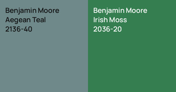 Benjamin Moore Aegean Teal vs. Benjamin Moore Irish Moss comparison