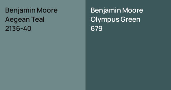 Benjamin Moore Aegean Teal vs. Benjamin Moore Olympus Green comparison