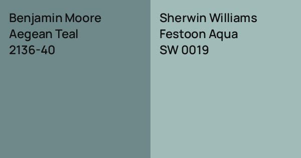 Benjamin Moore Aegean Teal vs. Sherwin Williams Festoon Aqua comparison