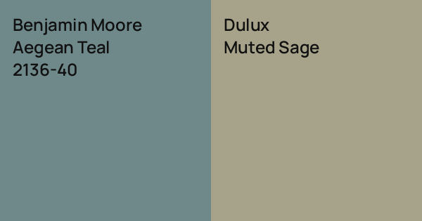 Benjamin Moore Aegean Teal vs. Dulux Muted Sage comparison