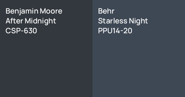 Benjamin Moore After Midnight vs. Behr Starless Night comparison