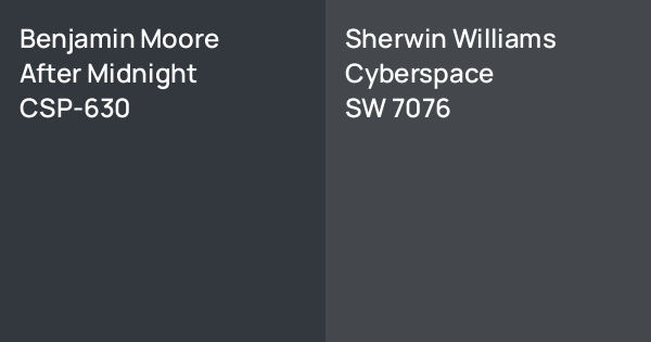 Benjamin Moore After Midnight vs. Sherwin Williams Cyberspace comparison
