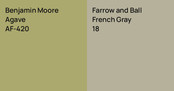 Benjamin Moore Agave vs. Farrow and Ball French Gray comparison