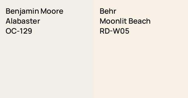 Benjamin Moore Alabaster vs. Behr Moonlit Beach comparison