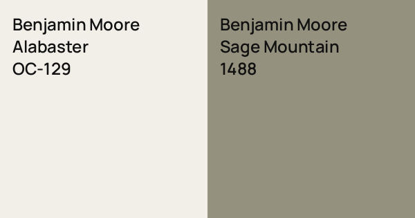 Benjamin Moore Alabaster vs. Benjamin Moore Sage Mountain comparison