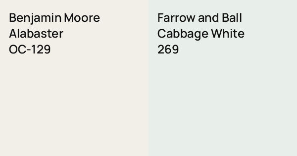 Benjamin Moore Alabaster vs. Farrow and Ball Cabbage White comparison