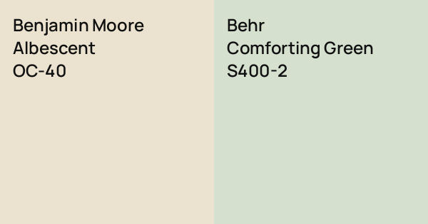 Benjamin Moore Albescent vs. Behr Comforting Green comparison
