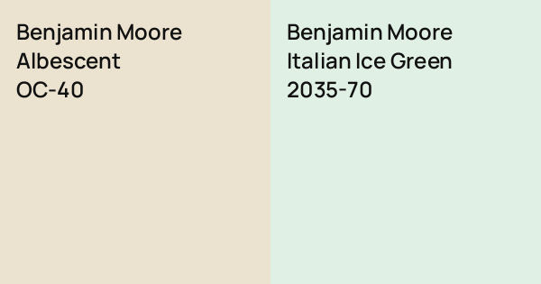 Benjamin Moore Albescent vs. Benjamin Moore Italian Ice Green comparison