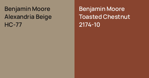 Benjamin Moore Alexandria Beige vs. Benjamin Moore Toasted Chestnut ...
