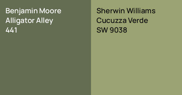 Benjamin Moore Alligator Alley vs. Sherwin Williams Cucuzza Verde ...