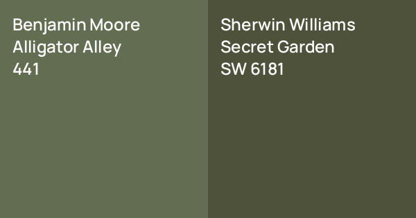Benjamin Moore Alligator Alley vs. Sherwin Williams Secret Garden ...