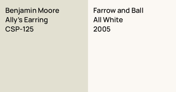 Benjamin Moore Ally's Earring vs. Farrow and Ball All White comparison