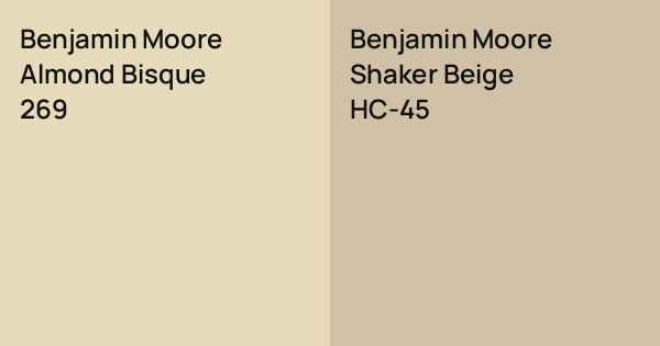Benjamin Moore Almond Bisque vs. Benjamin Moore Shaker Beige comparison