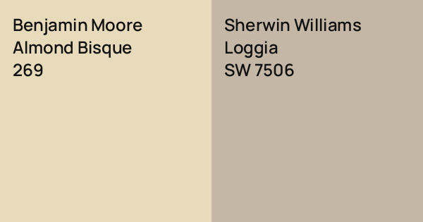 Benjamin Moore Almond Bisque vs. Sherwin Williams Loggia comparison