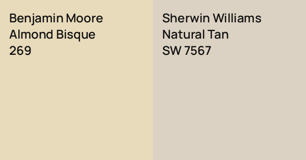 Benjamin Moore Almond Bisque vs. Sherwin Williams Natural Tan comparison