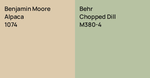Benjamin Moore Alpaca vs. Behr Chopped Dill comparison